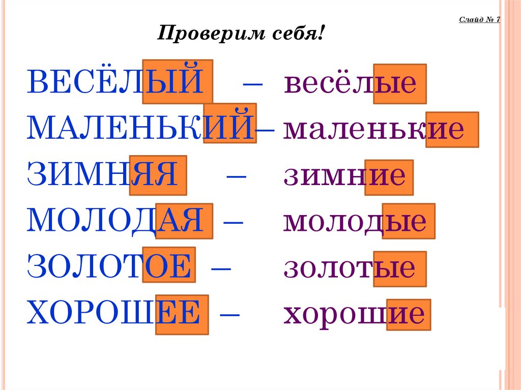 Изменение прилагательных по числам презентация онлайн