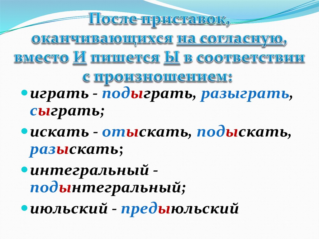 И и Ы после приставок презентация онлайн