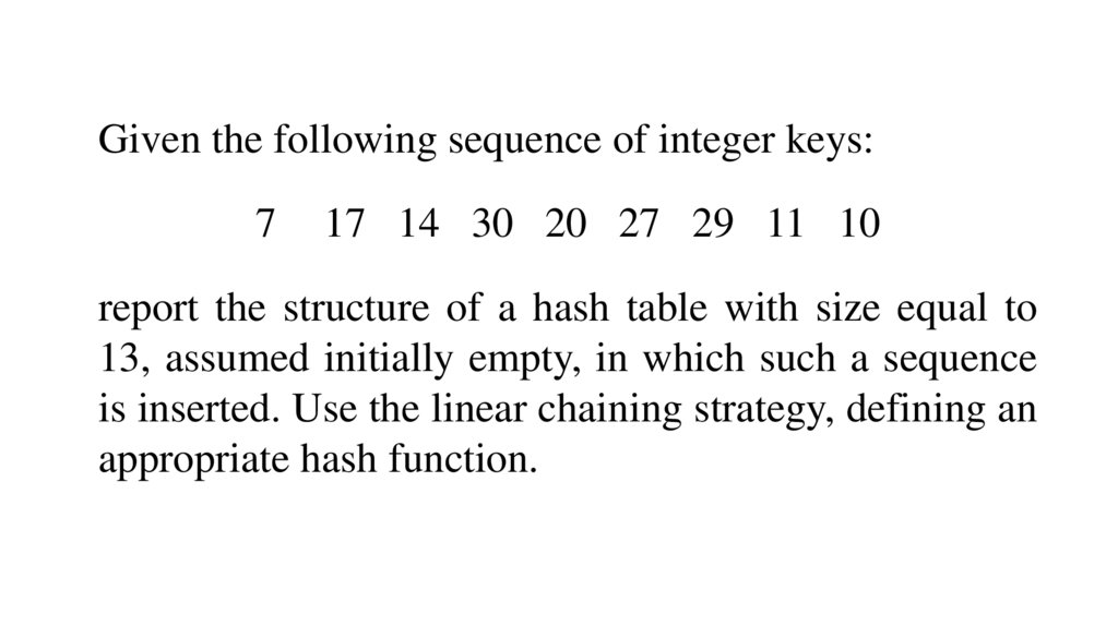 Given the following sequence of integer keys - online presentation