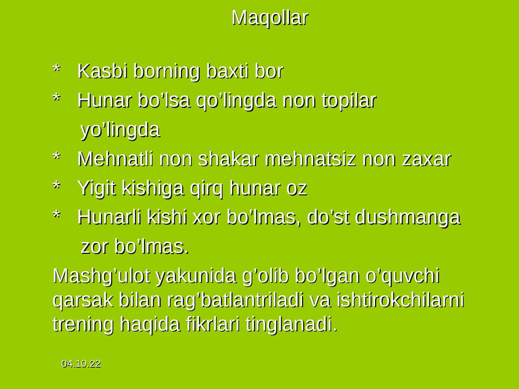 O’quvchilarni kasb - hunarga qiziqtirish va yo’naltirish bo’yicha ...